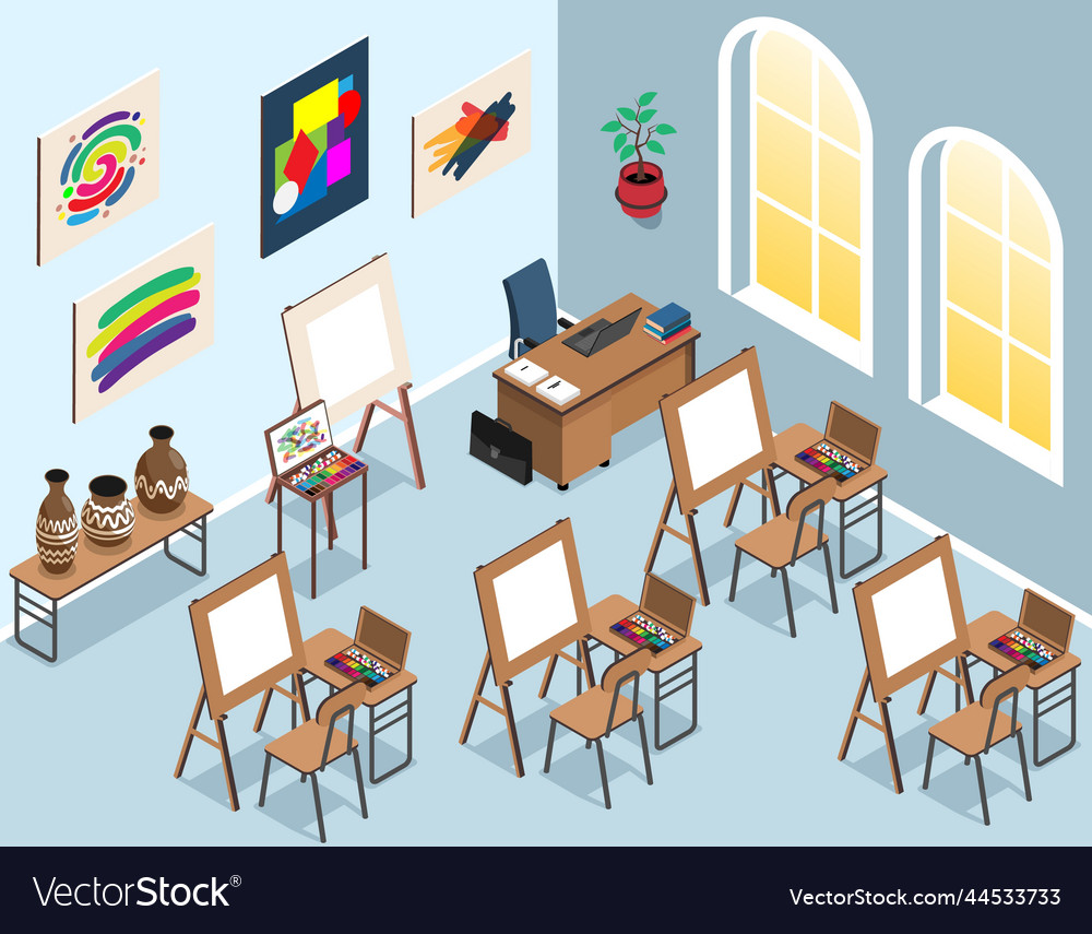 Isometric art class composition Royalty Free Vector Image