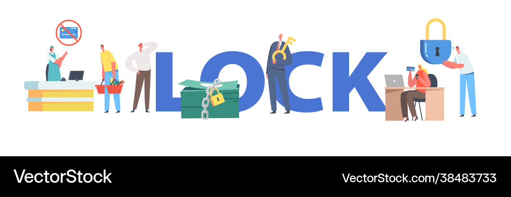Lock concept characters with blocked bank card Vector Image