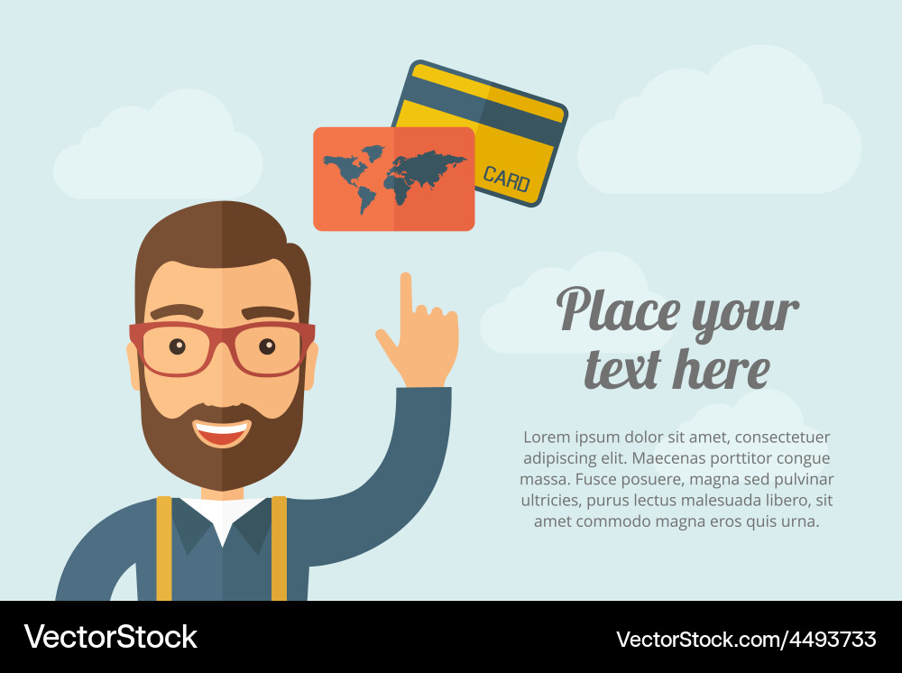 Man pointing the credit cards icon Royalty Free Vector Image