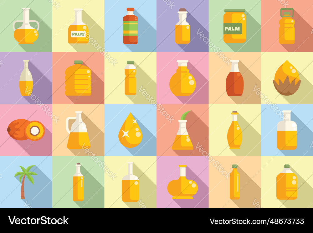 Oil palm icons set flat farm tree Royalty Free Vector Image