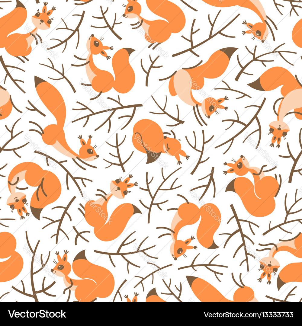 Scurry of squirrels on the branches seamless Vector Image