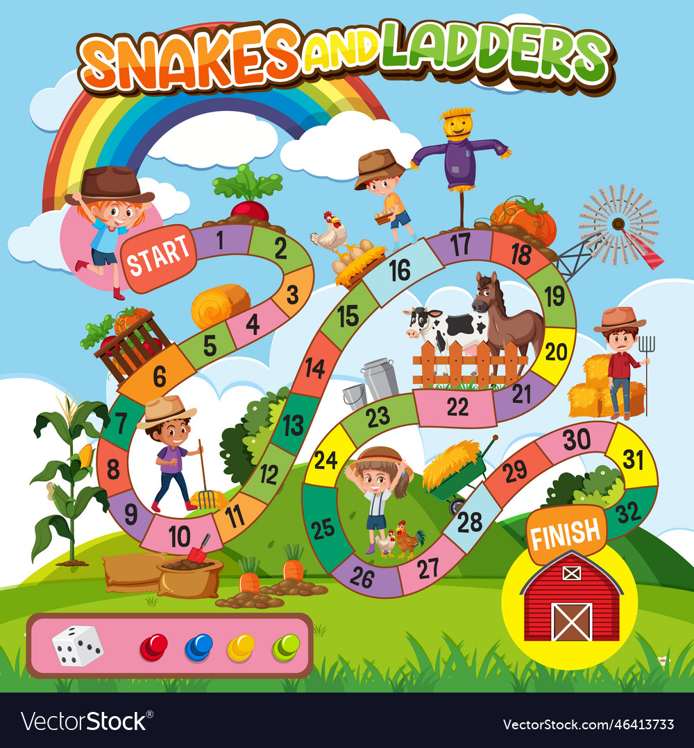 Snakes and ladders game template Royalty Free Vector Image