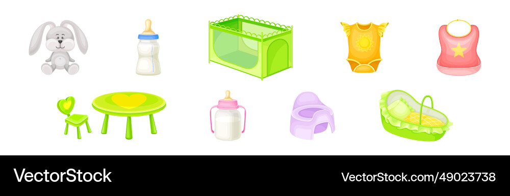 Baby nursery and infant objects with milk bottle Vector Image