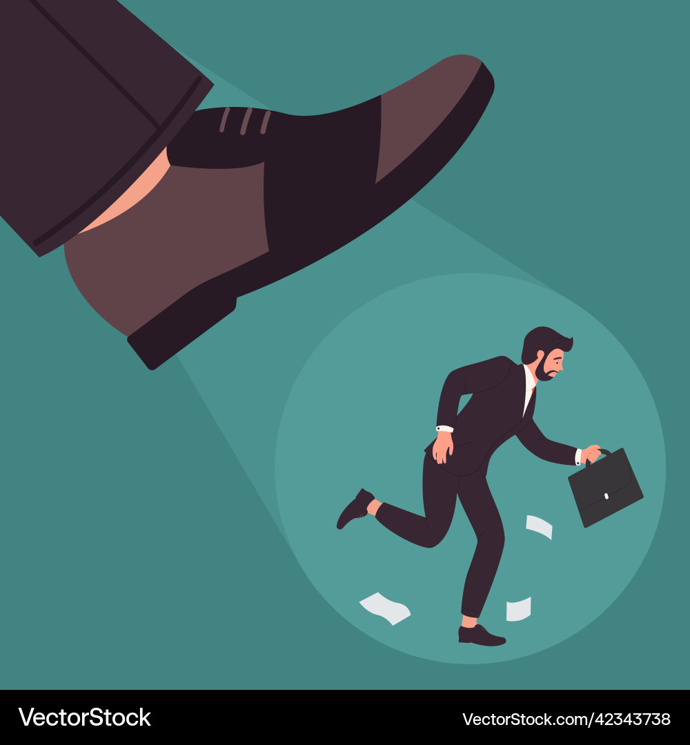 Big foot steps on scared employee manager running Vector Image