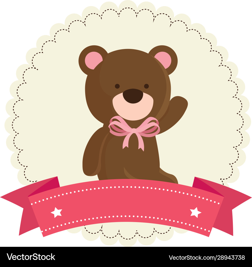 Cute teddy bear with ribbon isolated icon Vector Image