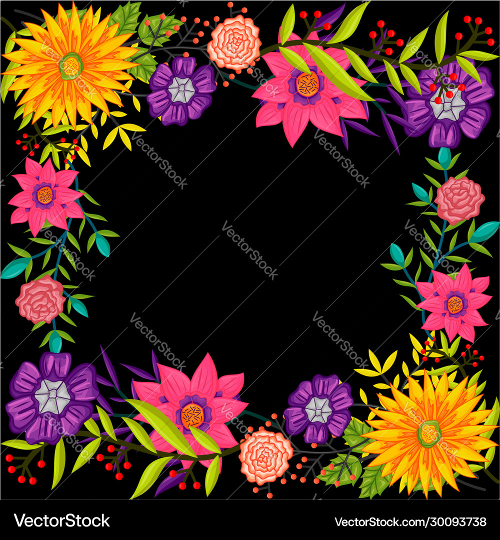 Frame flowers colors blank black template isolated