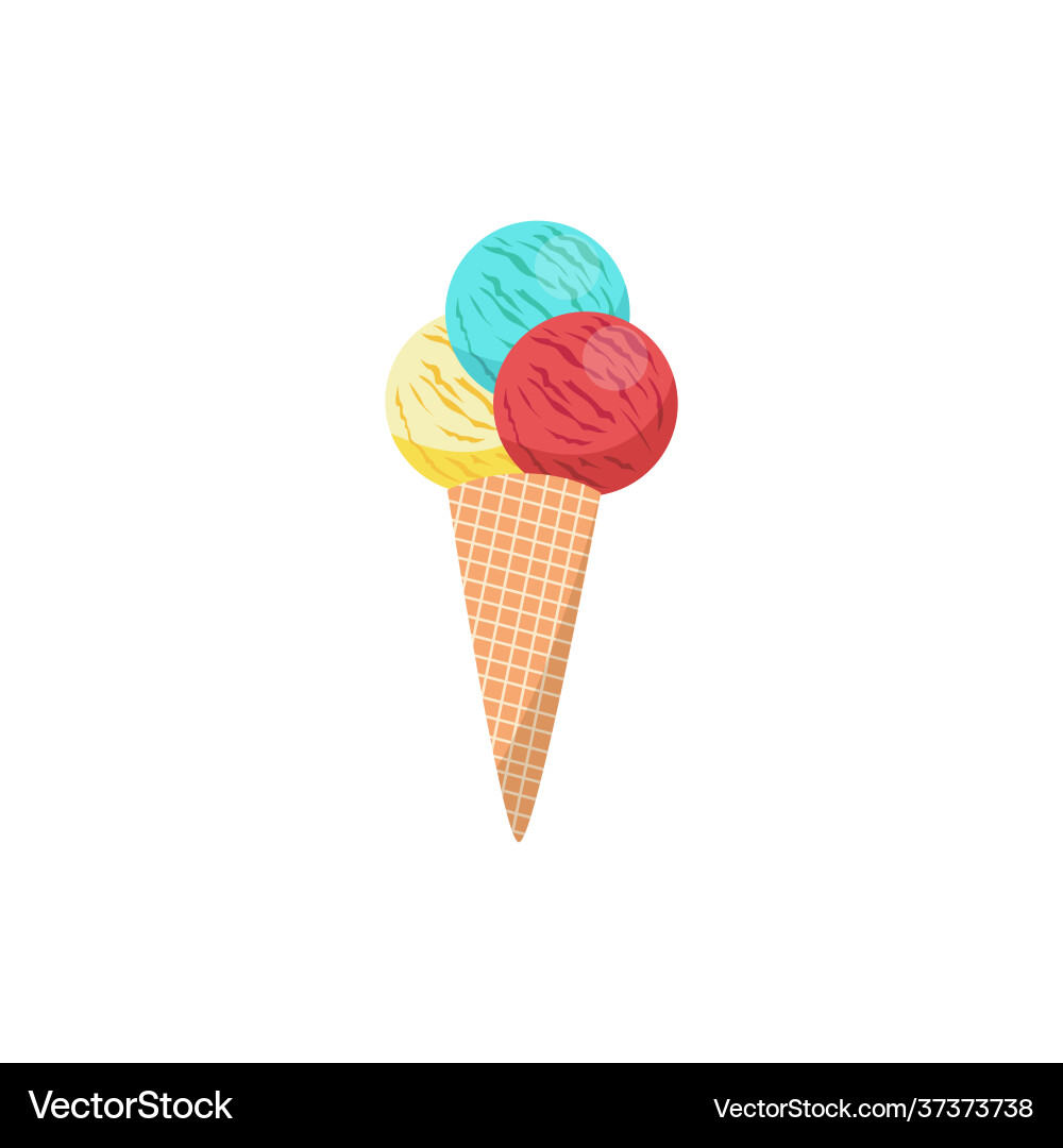 Icon ice cream balls in waffle cone flat Vector Image
