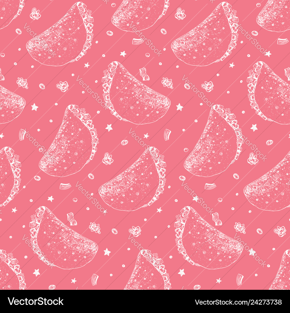 Pink pattern with cute outline sketch mexican taco