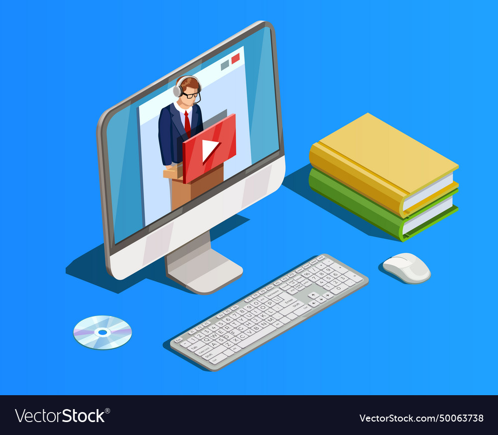 Remote learning workspace composition Royalty Free Vector