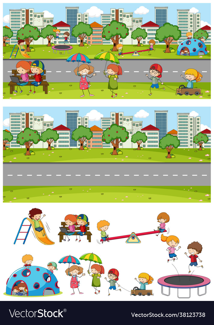Set different horizontal park scenes Royalty Free Vector