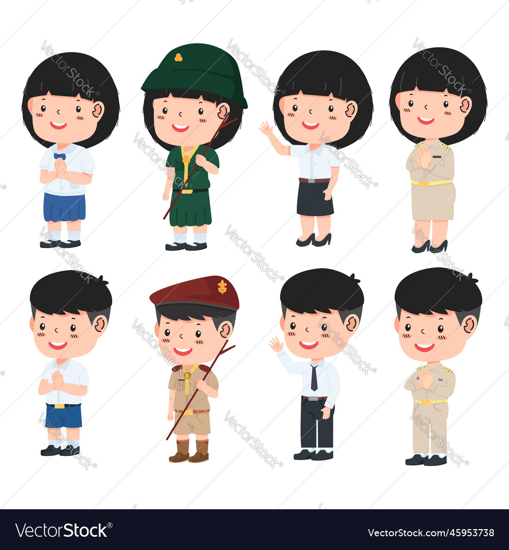 Set of school teacher and students Royalty Free Vector Image