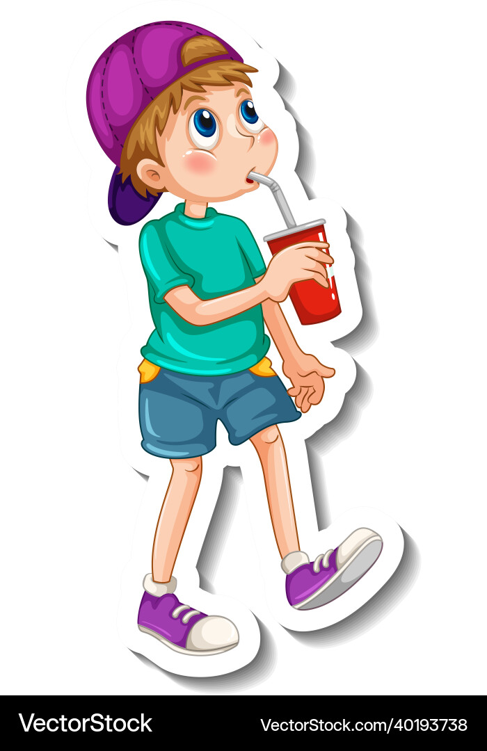 Sticker template with a boy cartoon character Vector Image