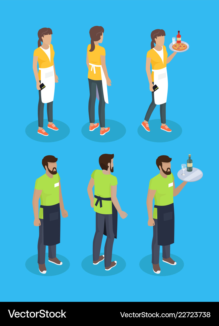 Waitress and waiter icons set Royalty Free Vector Image