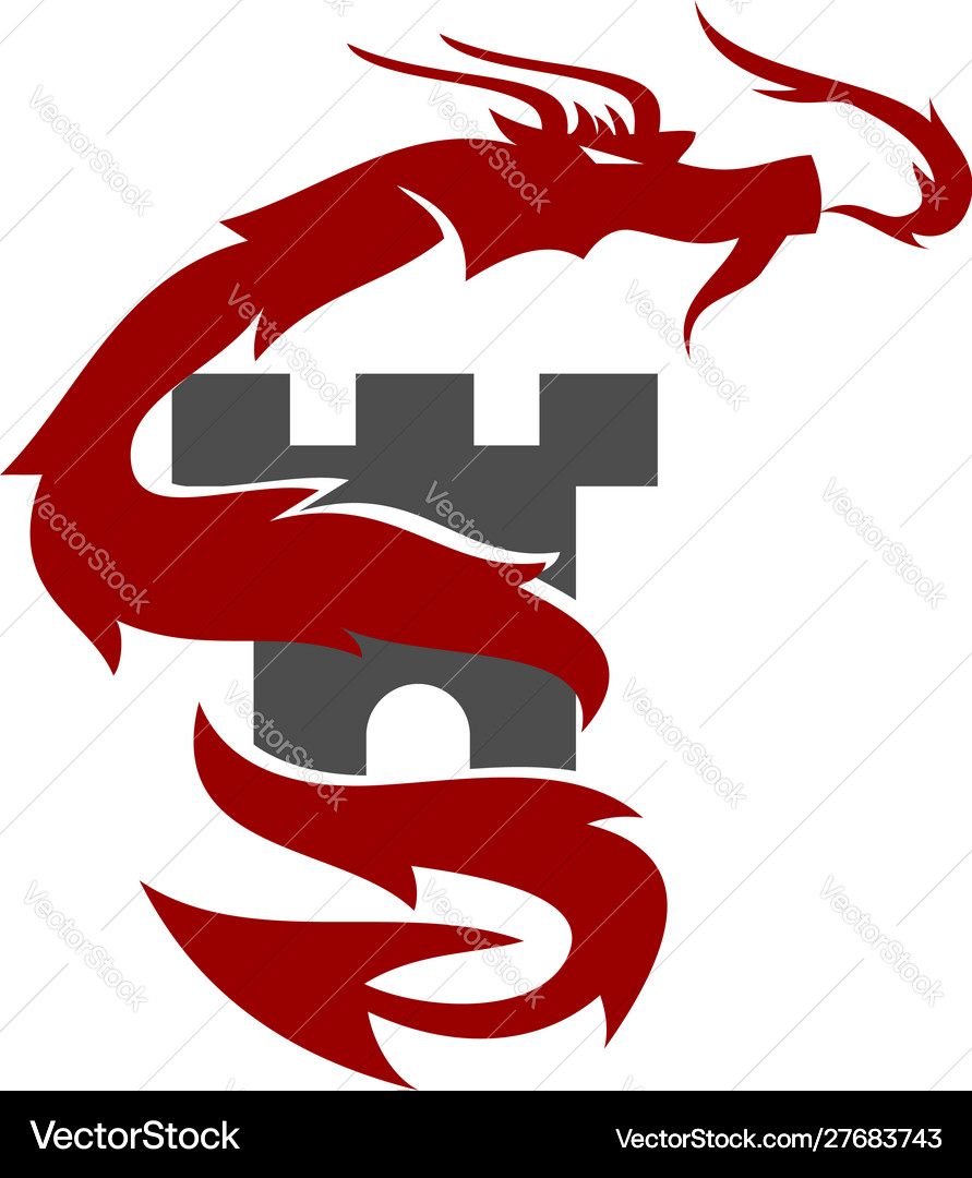 Dragon castle logo design mascot template isolated