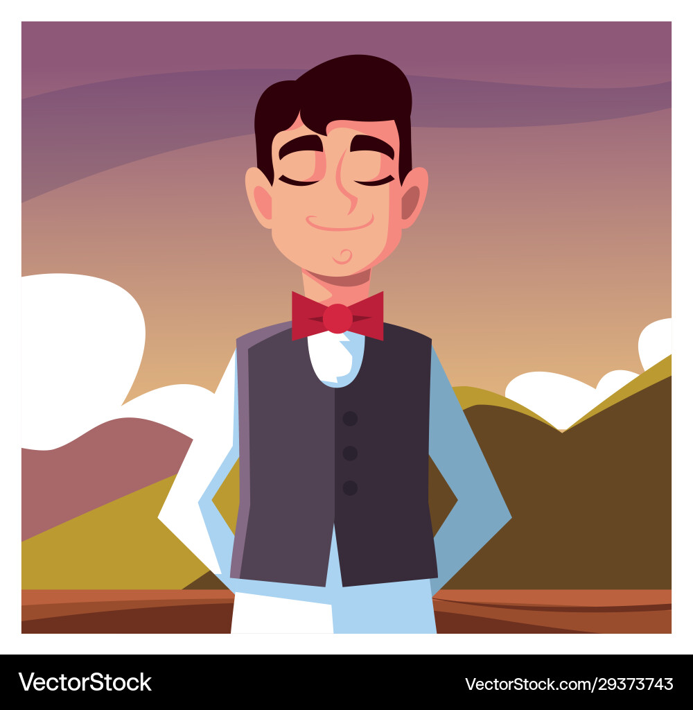 Man waiter with uniform over background landscape Vector Image