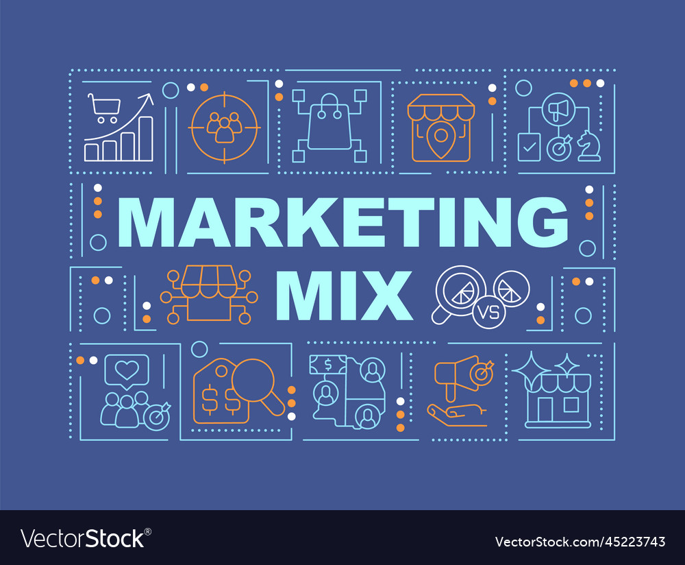Marketing mix word concepts dark blue banner Vector Image