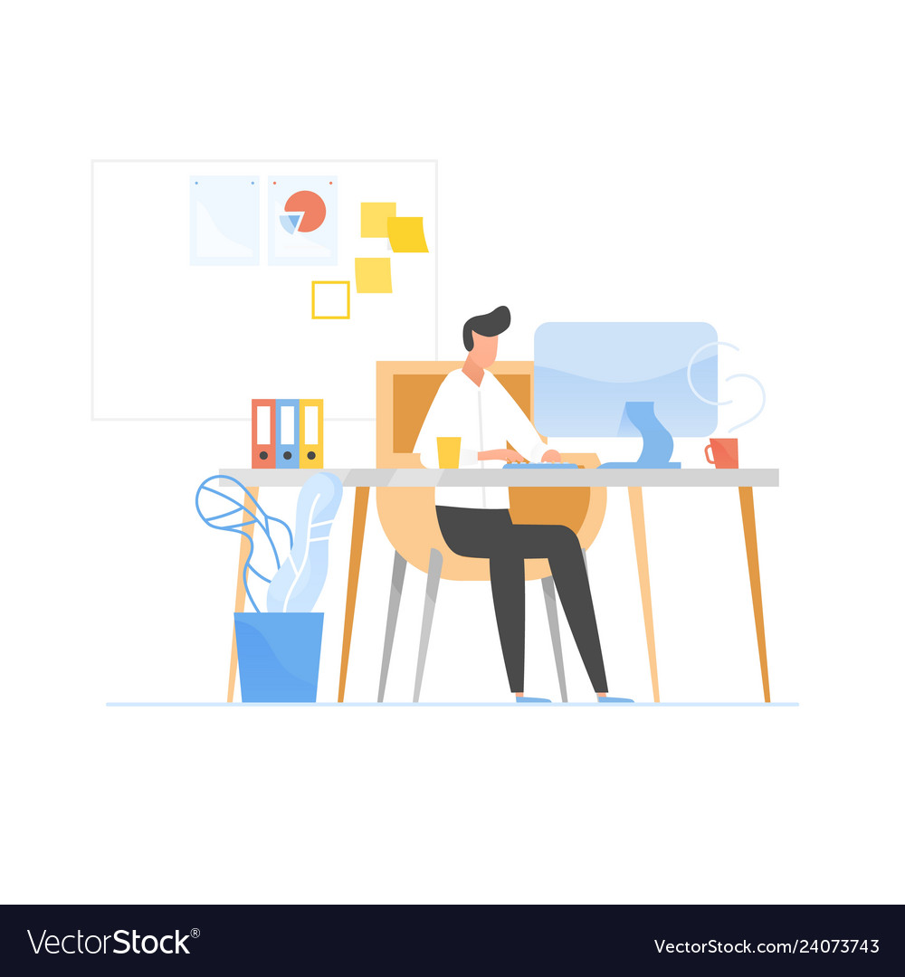 Programmer Or Coder Sitting At Desk And Working On