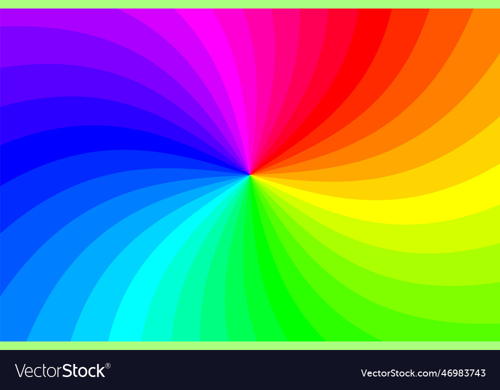 Rainbow spiral radial rays rectangular background Vector Image