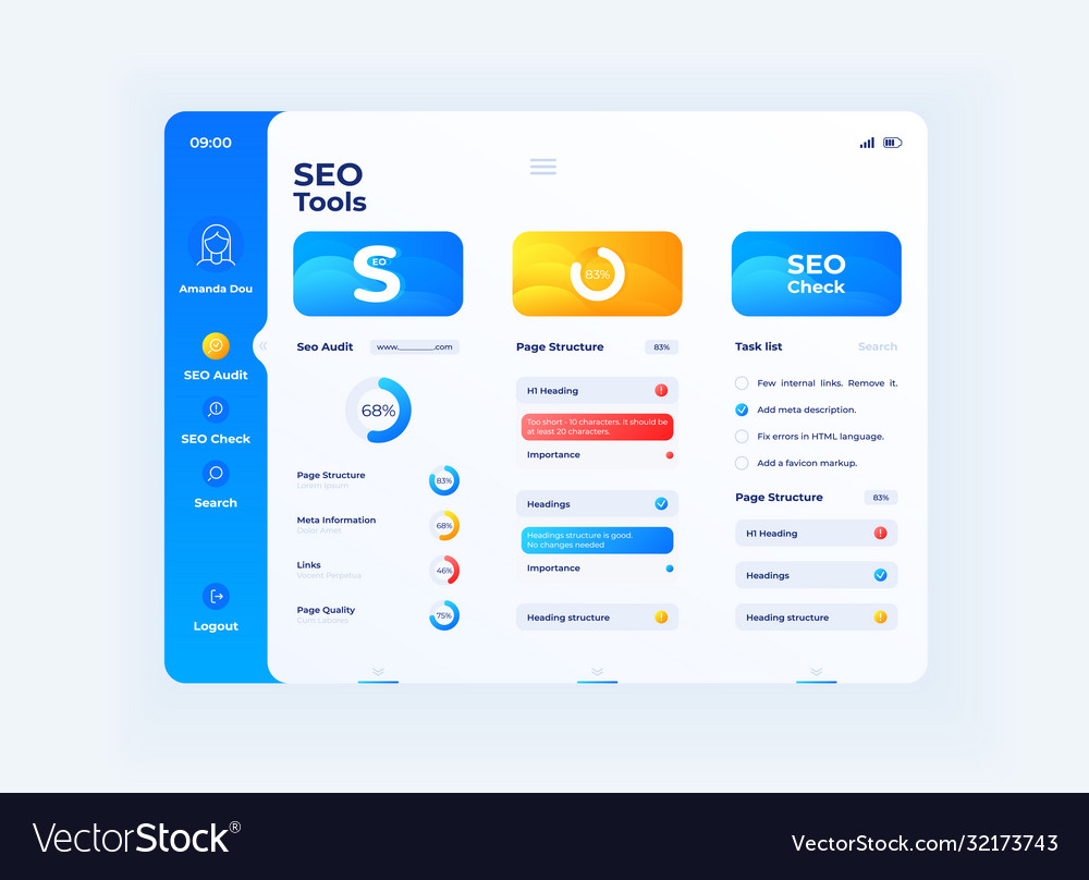 Seo Charts Tablet Interface Template Royalty Free Vector