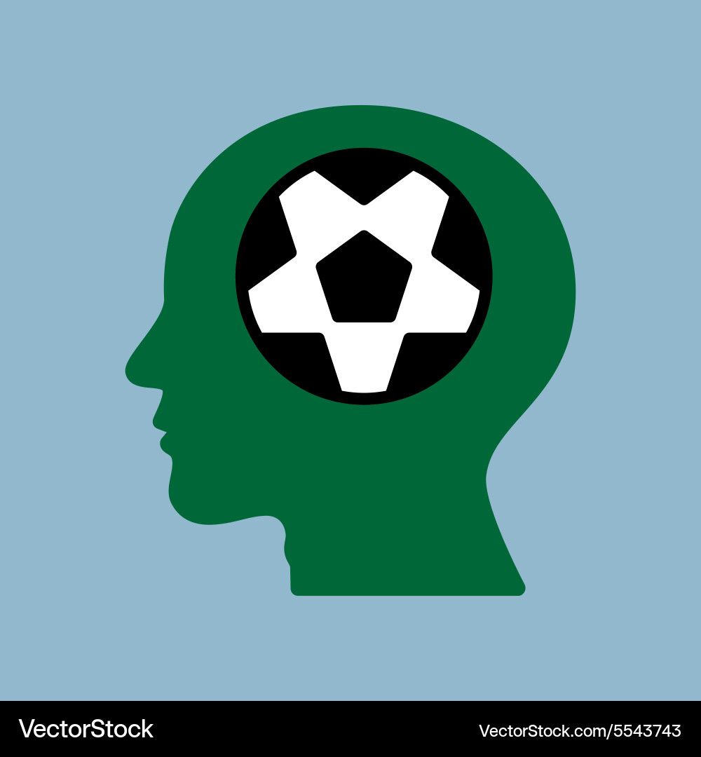 Soccer ball in human brain head Royalty Free Vector Image