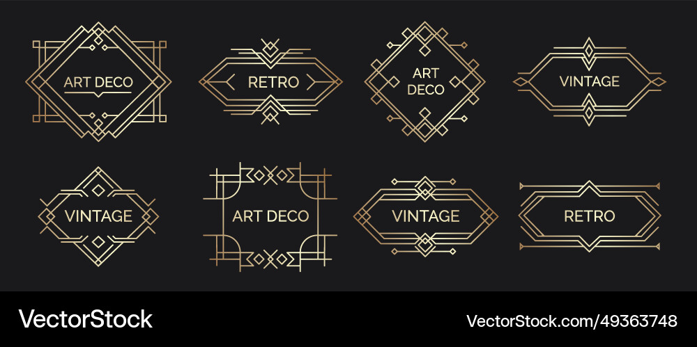 Art deco labels retro geometric shapes Royalty Free Vector