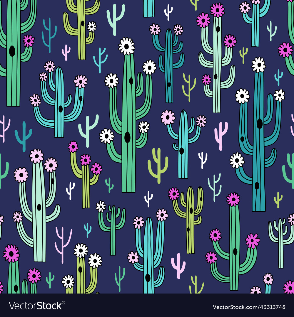 Blooming cactuses seamless pattern Royalty Free Vector Image