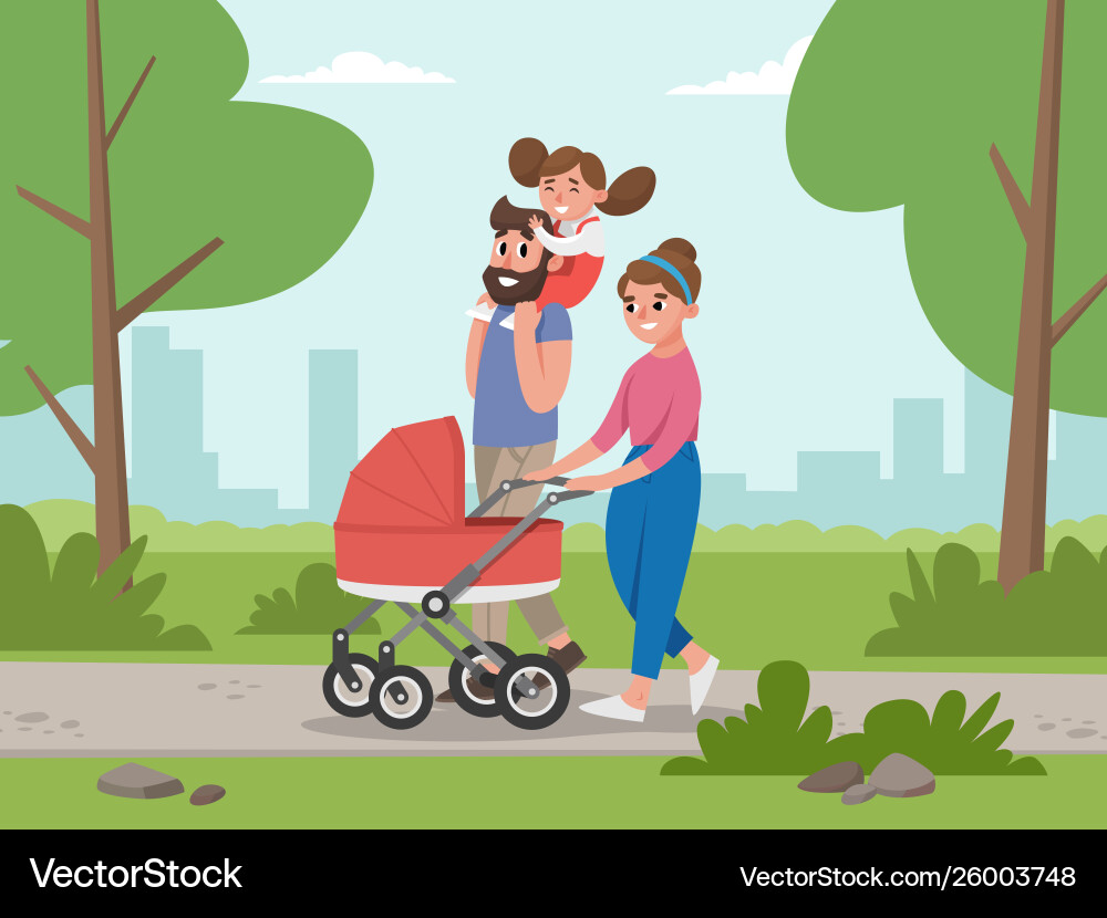 Cute young family for walk Royalty Free Vector Image