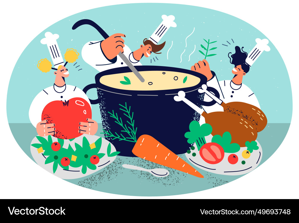 Group of chefs cooking together Royalty Free Vector Image