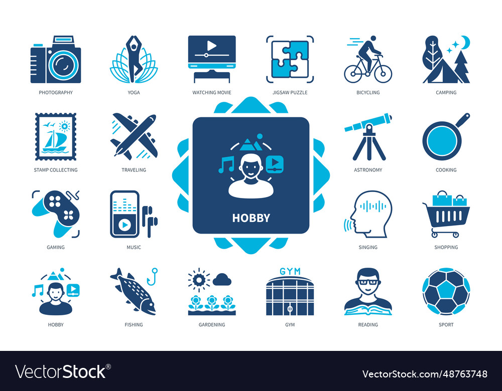 Hobby solid icon set Royalty Free Vector Image