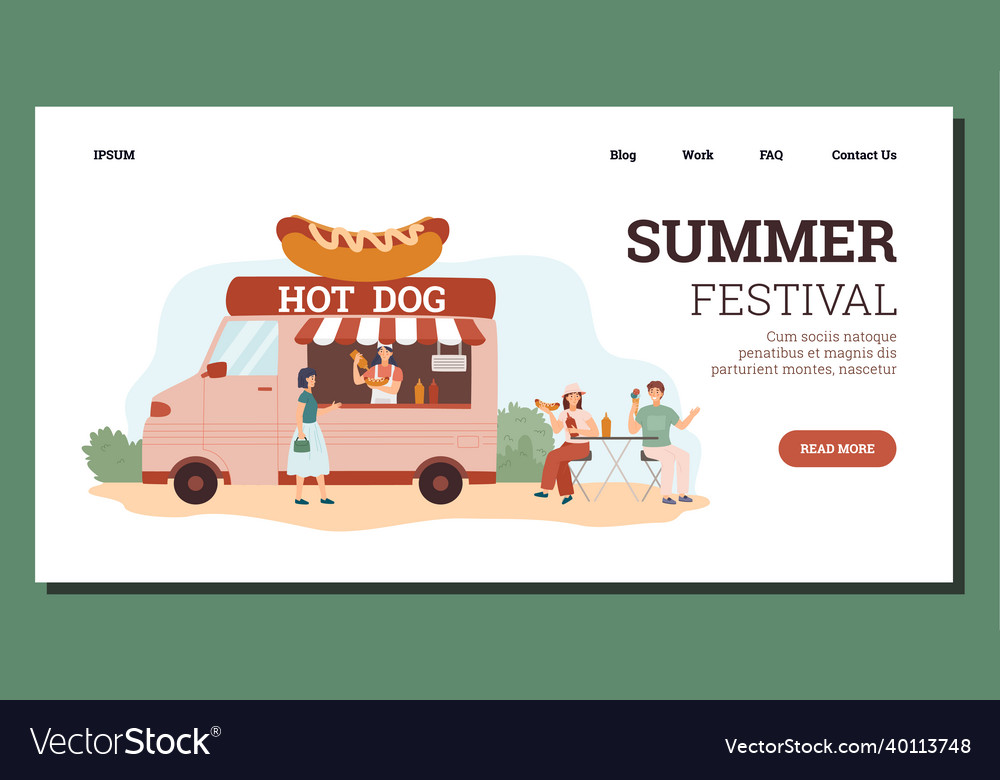Hot dog food truck at the summer festival event Vector Image