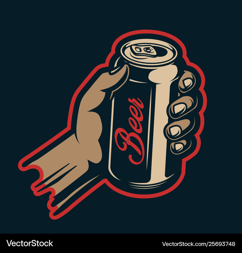 Male hand holding beer can Royalty Free Vector Image