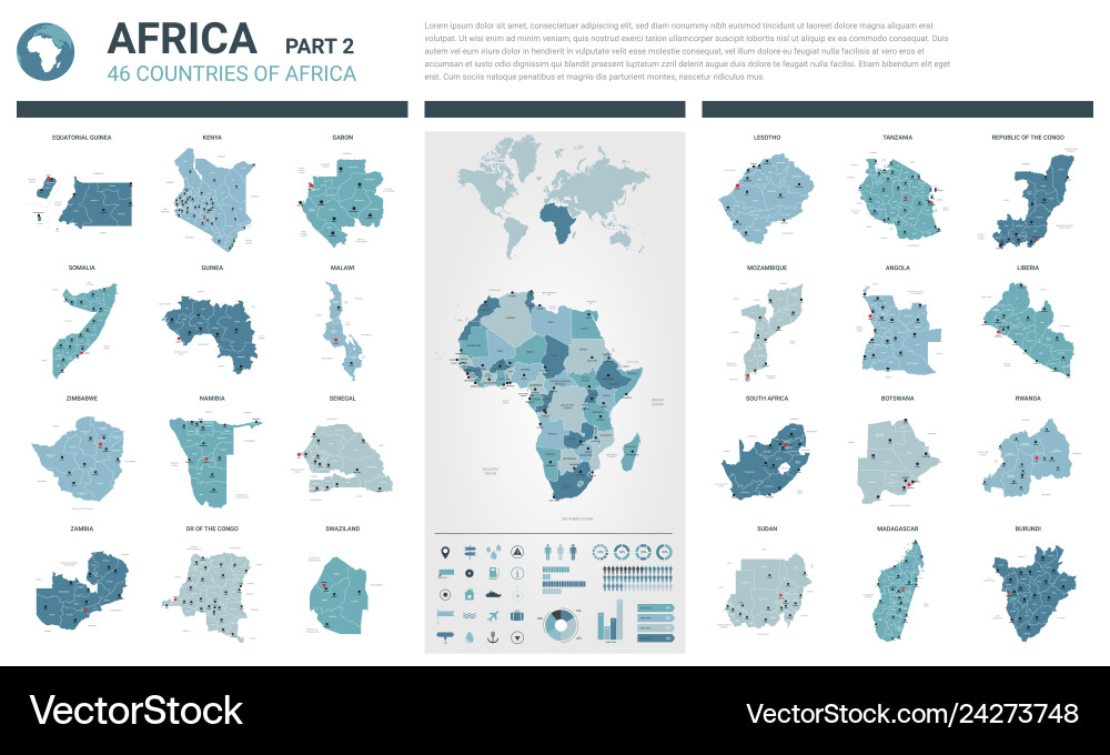 Maps set high detailed 46 maps african Royalty Free Vector