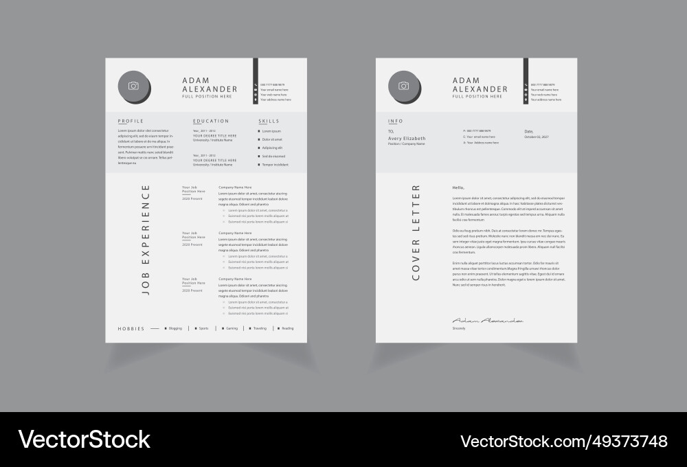 Resume and cover letter layout design Royalty Free Vector