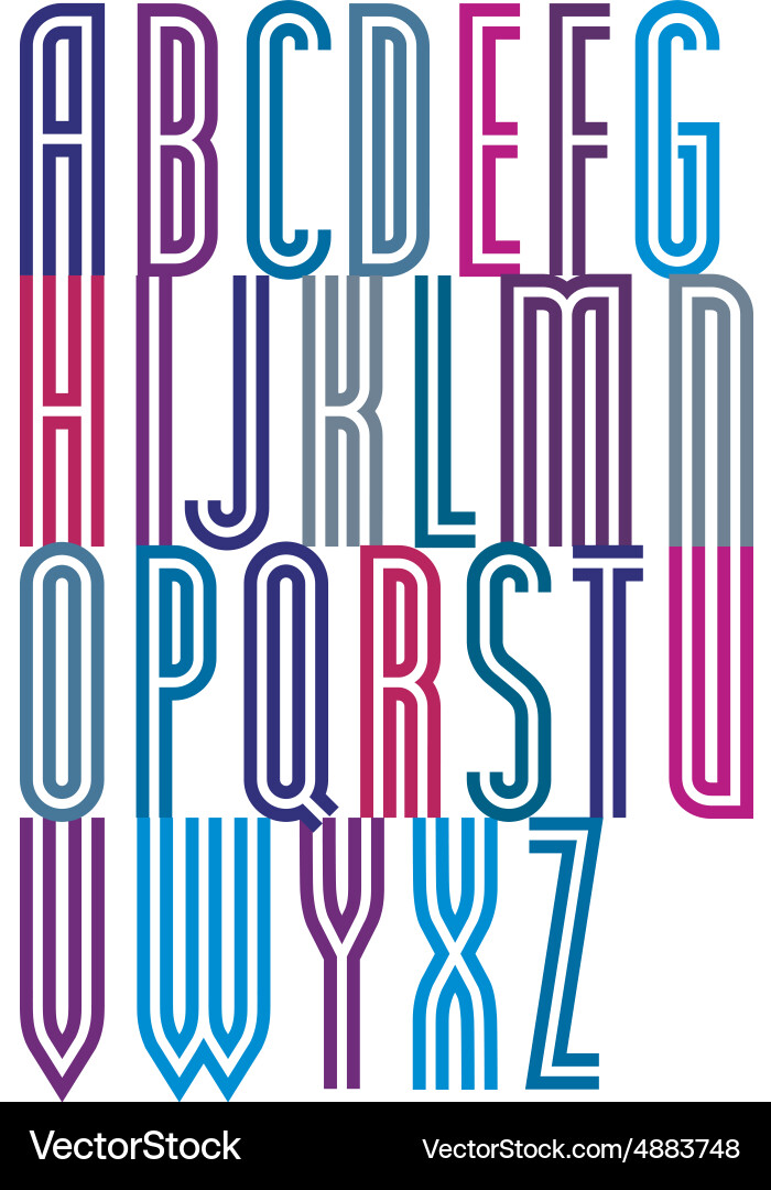 Retro colorful geometric decorative striped font Vector Image