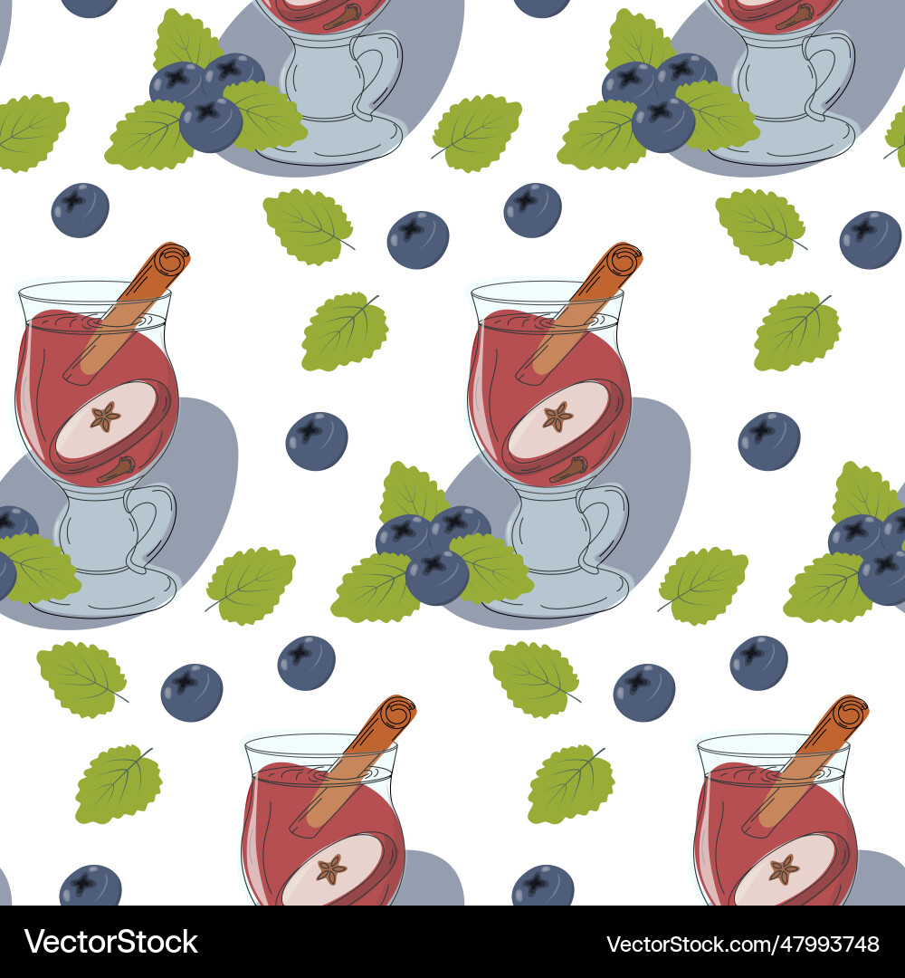 Seamless pattern of blueberries and glass Vector Image