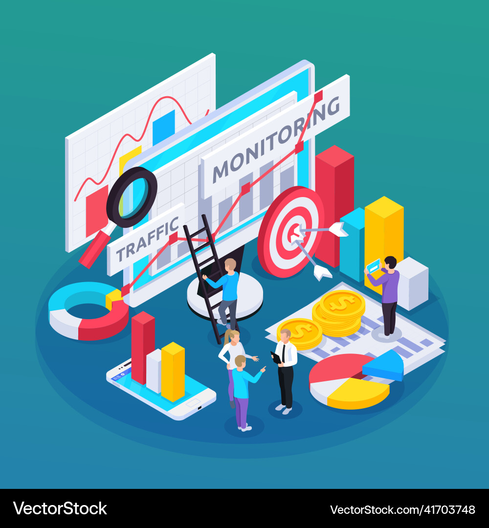 Seo monitoring isometric composition Royalty Free Vector