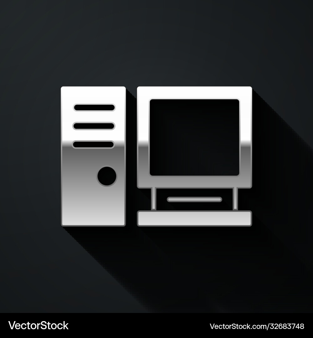 Silver computer monitor icon isolated on black Vector Image