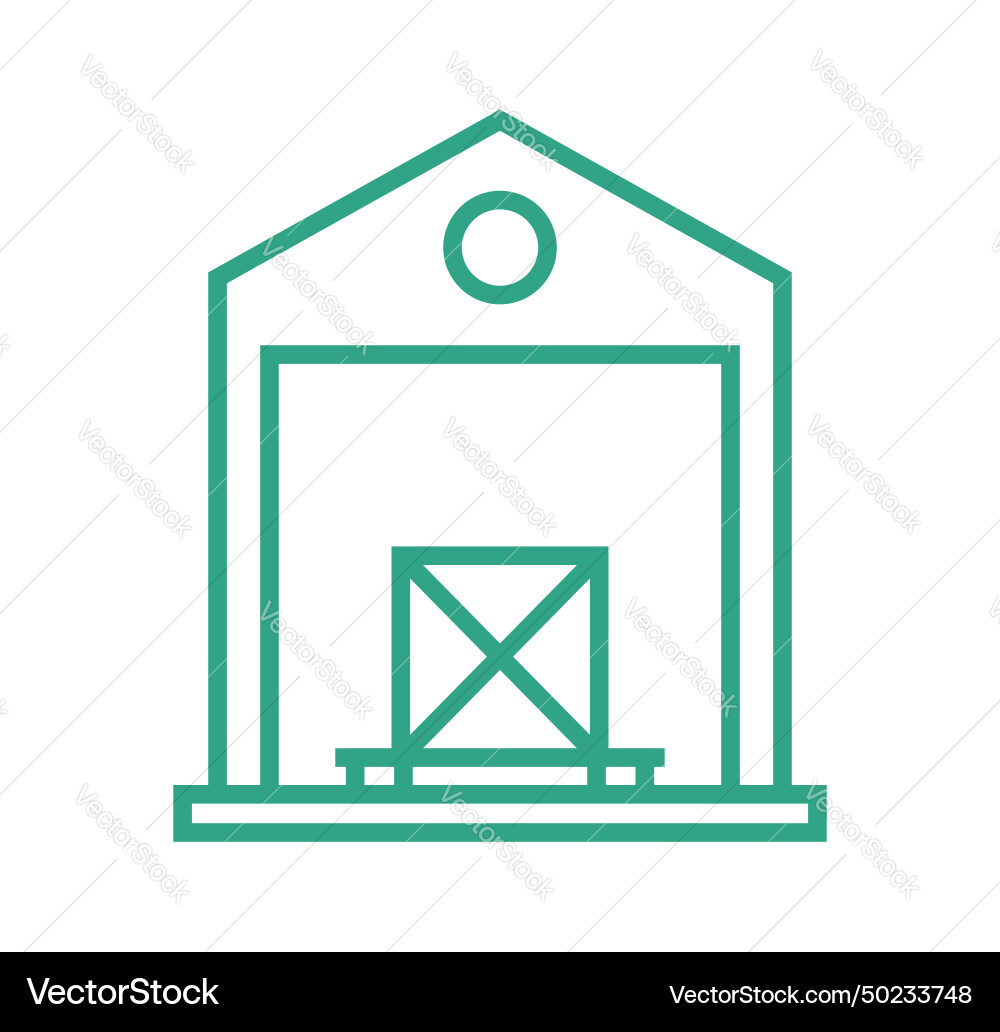 Small warehouse with box on pallet outline icon Vector Image