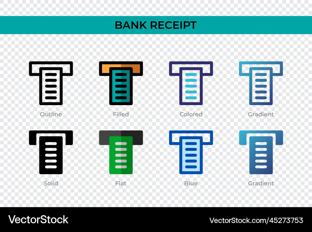 Bank receipt icon in different style receipt Vector Image