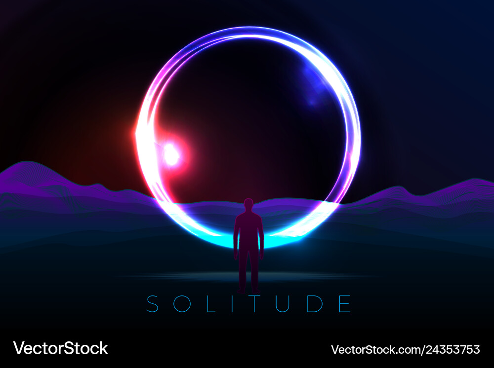 Banner man standing in front portal Royalty Free Vector