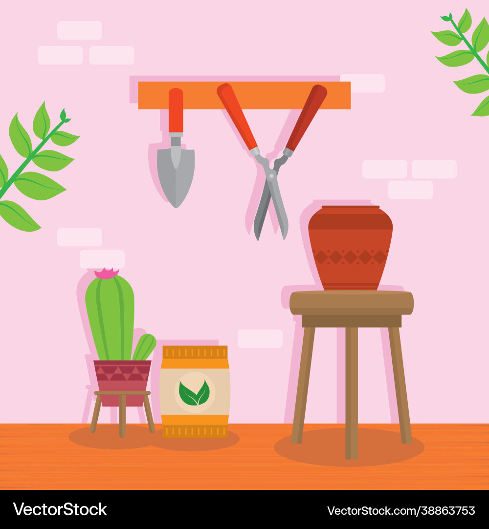Houseplant and gardening tools Royalty Free Vector Image