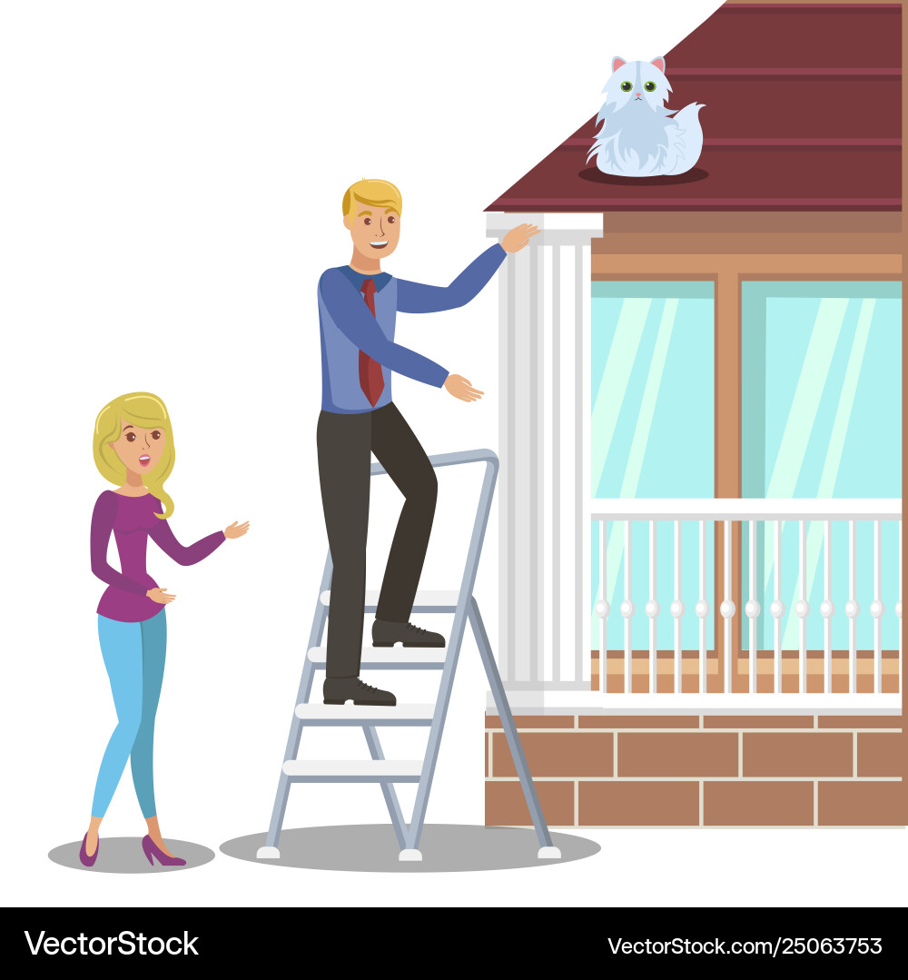 Man rescuing cat on roof flat Royalty Free Vector Image