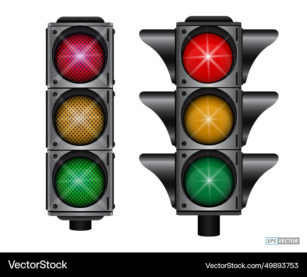Set of realistic traffic light with flash Vector Image