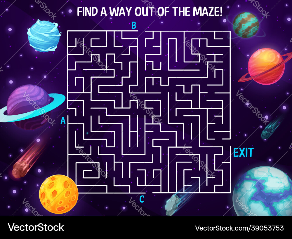 Space labyrinth maze cartoon galaxy boardgame Vector Image