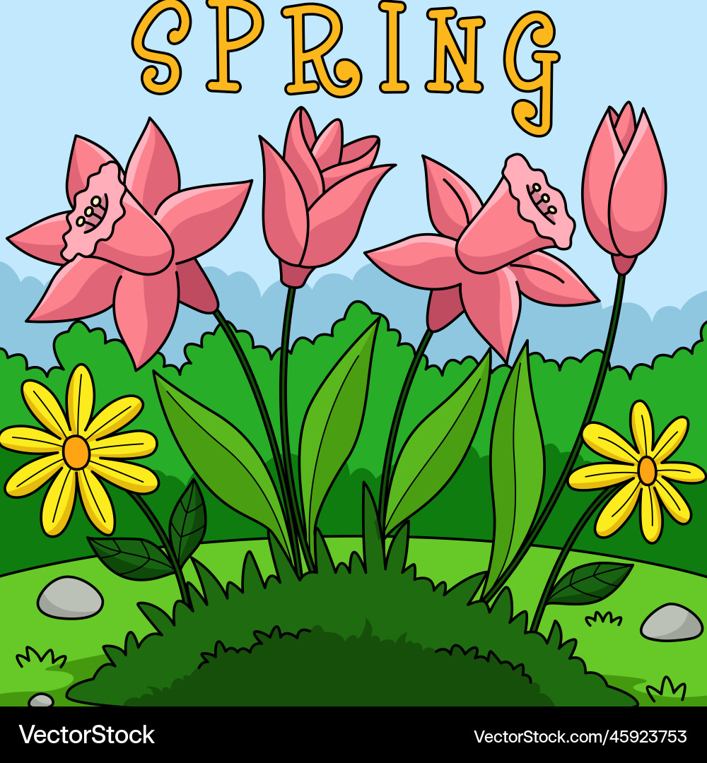 Spring tulip flowers colored cartoon Royalty Free Vector
