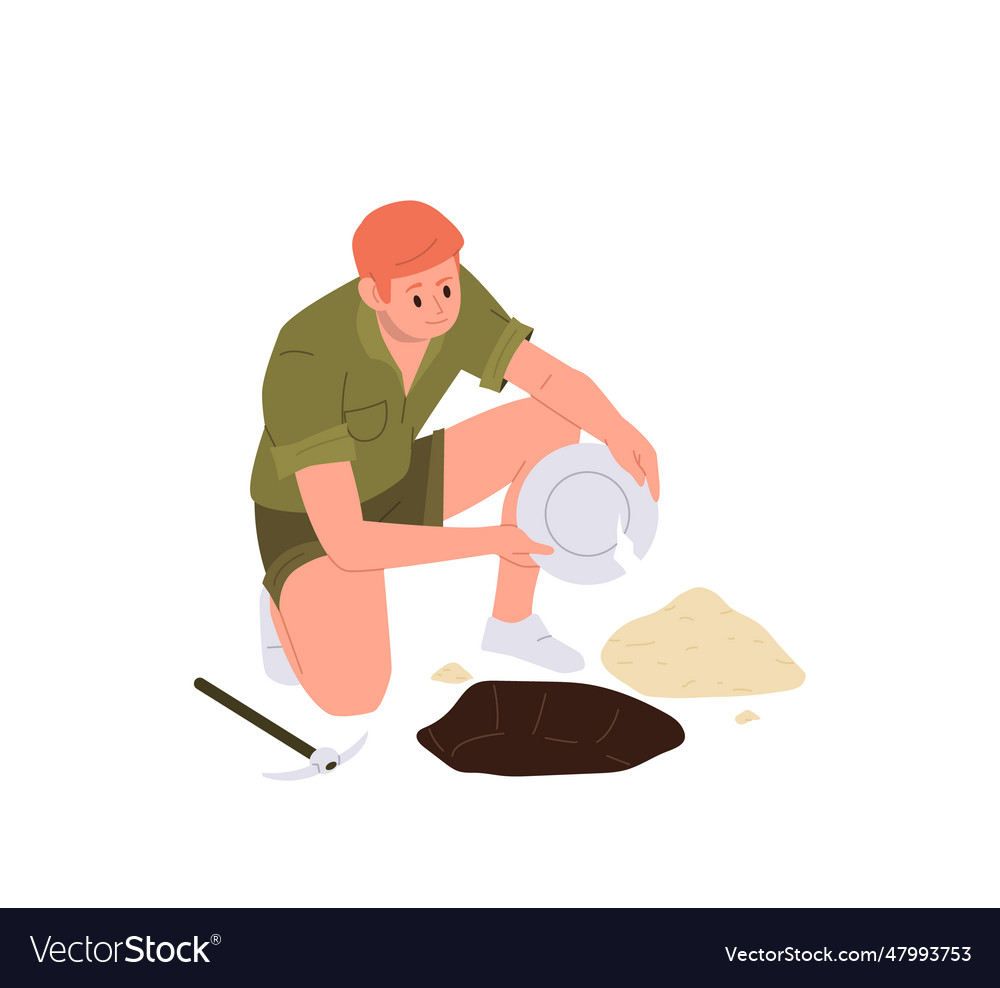 Young man cartoon archeologist character finding Vector Image Young man cartoon archeologist character finding Vector Image