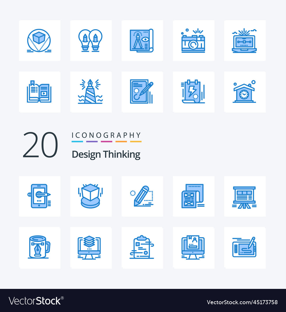 20 design thinking blue color icon pack like Vector Image