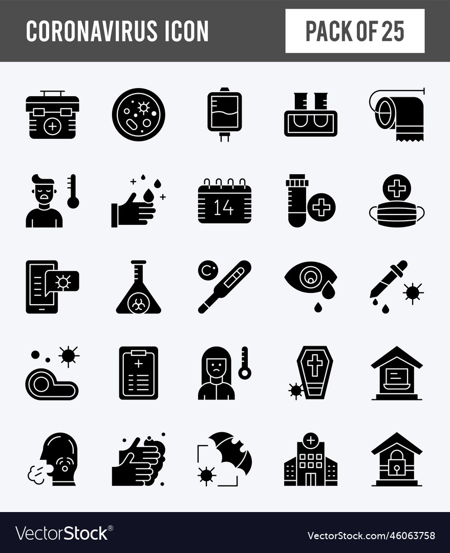25 coronavirus glyph icon pack Royalty Free Vector Image