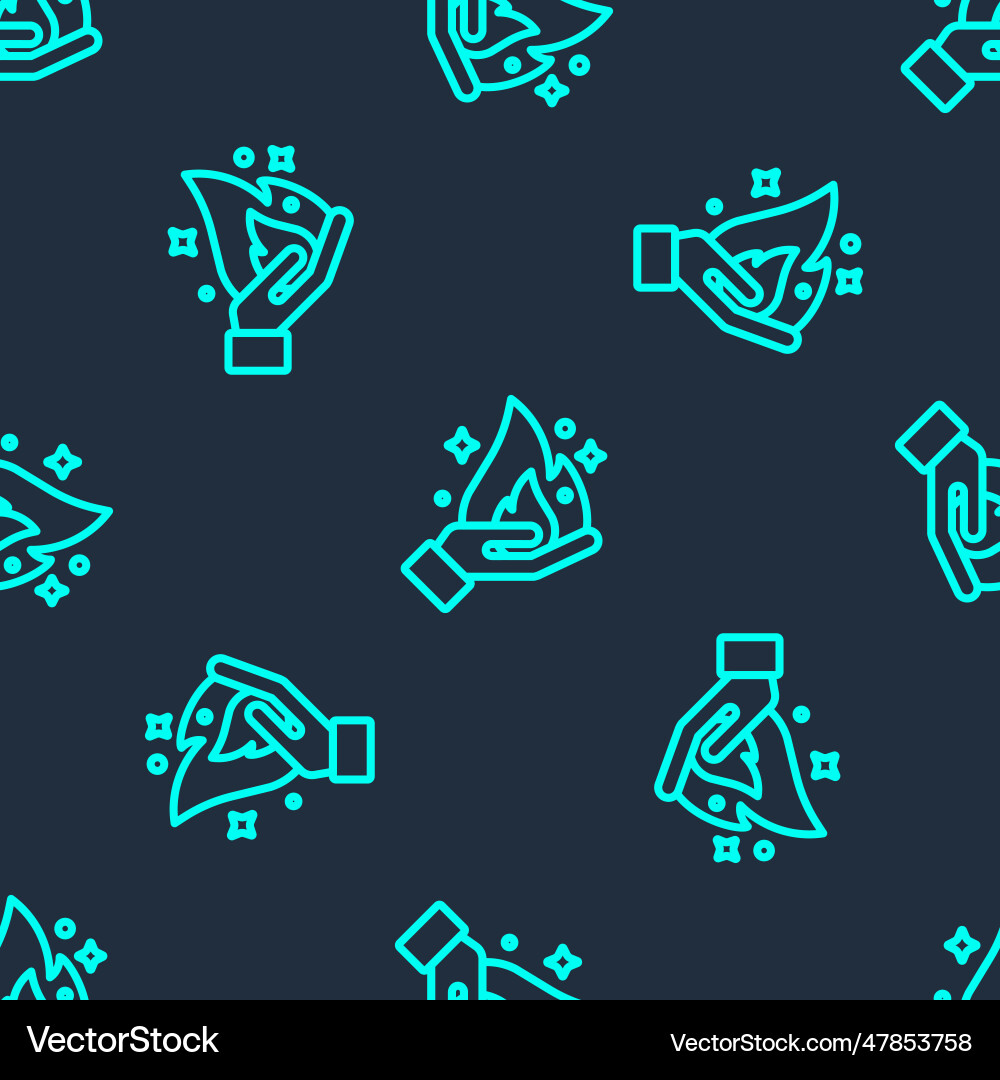 Green line hand holding a fire icon isolated Vector Image