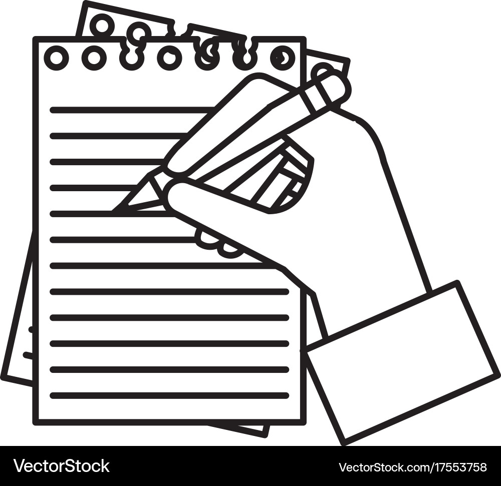 Hand human with pencil writing in notebook Vector Image